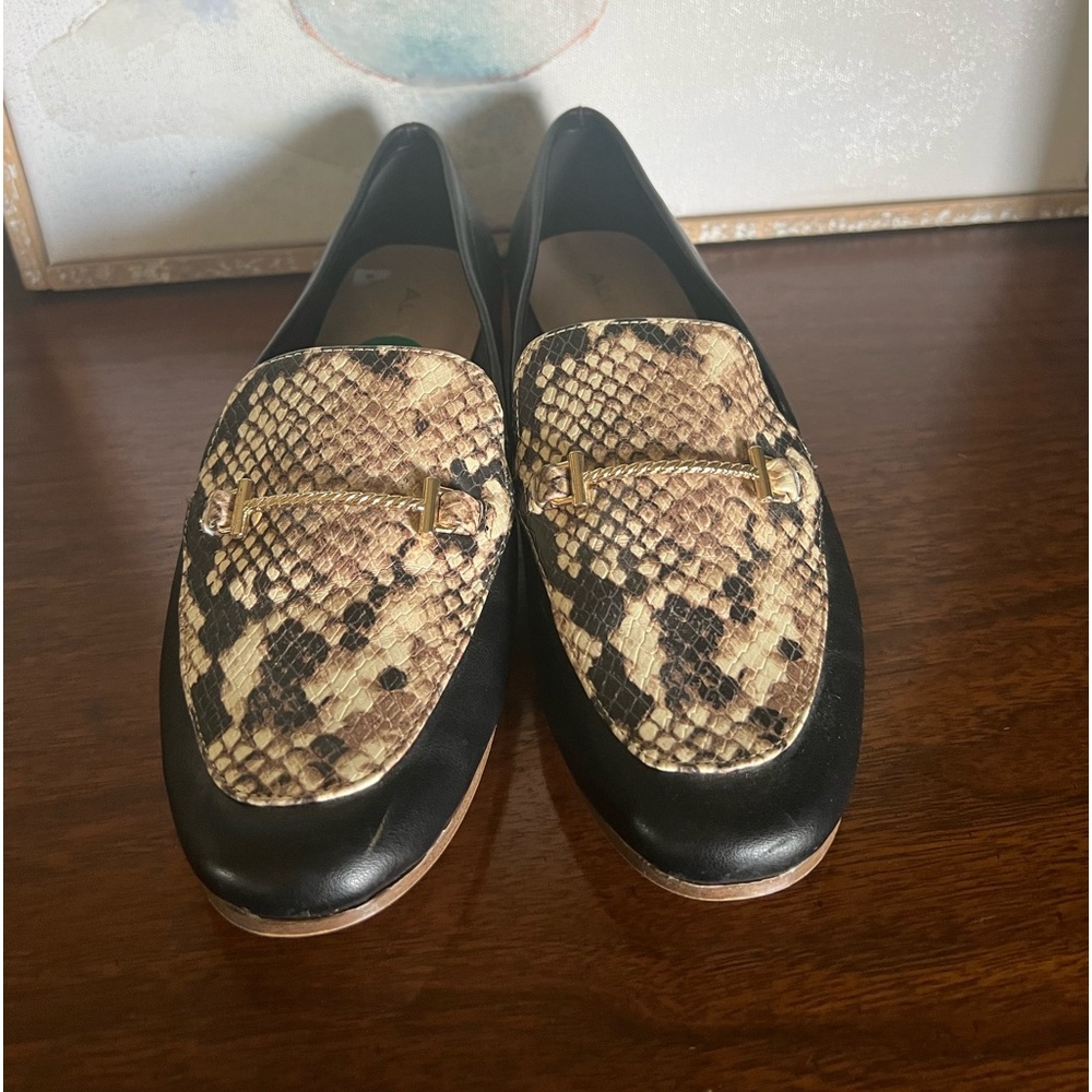 Aldo Black And Snakeskin Loafers Flats - Gem